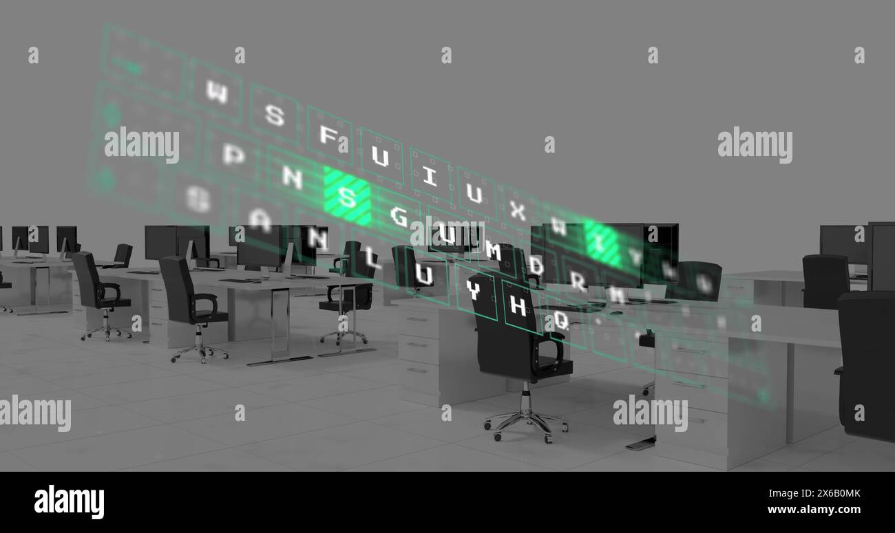 Image of digital keyboard over office desks with computers Stock Photo ...