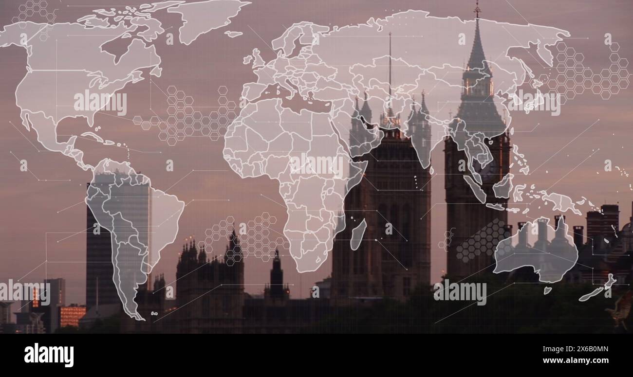 Image of world map and data processing over london cityscape Stock ...