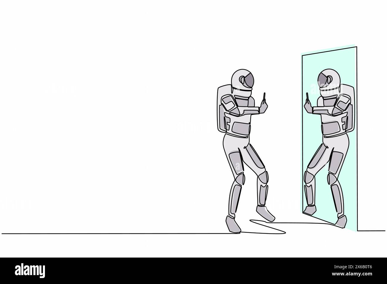 Single continuous line drawing astronaut in spacesuit taking selfie in ...