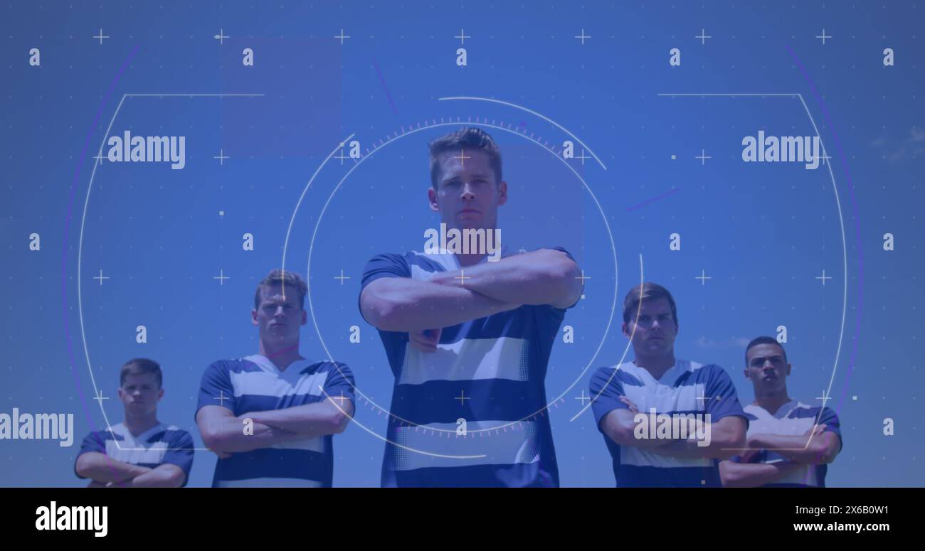 Image of digital interface over rugby team Stock Photo - Alamy