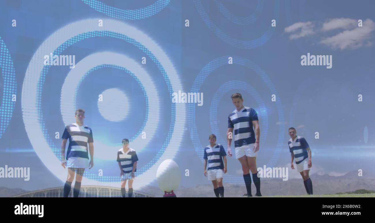 Image of digital interface over rugby team Stock Photo - Alamy
