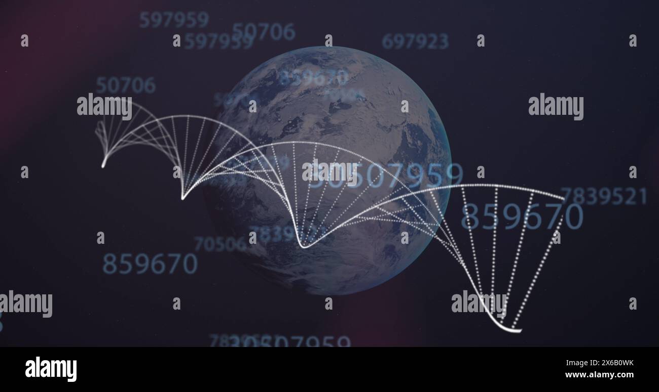 Animation globe numbers over digital hi-res stock photography and ...