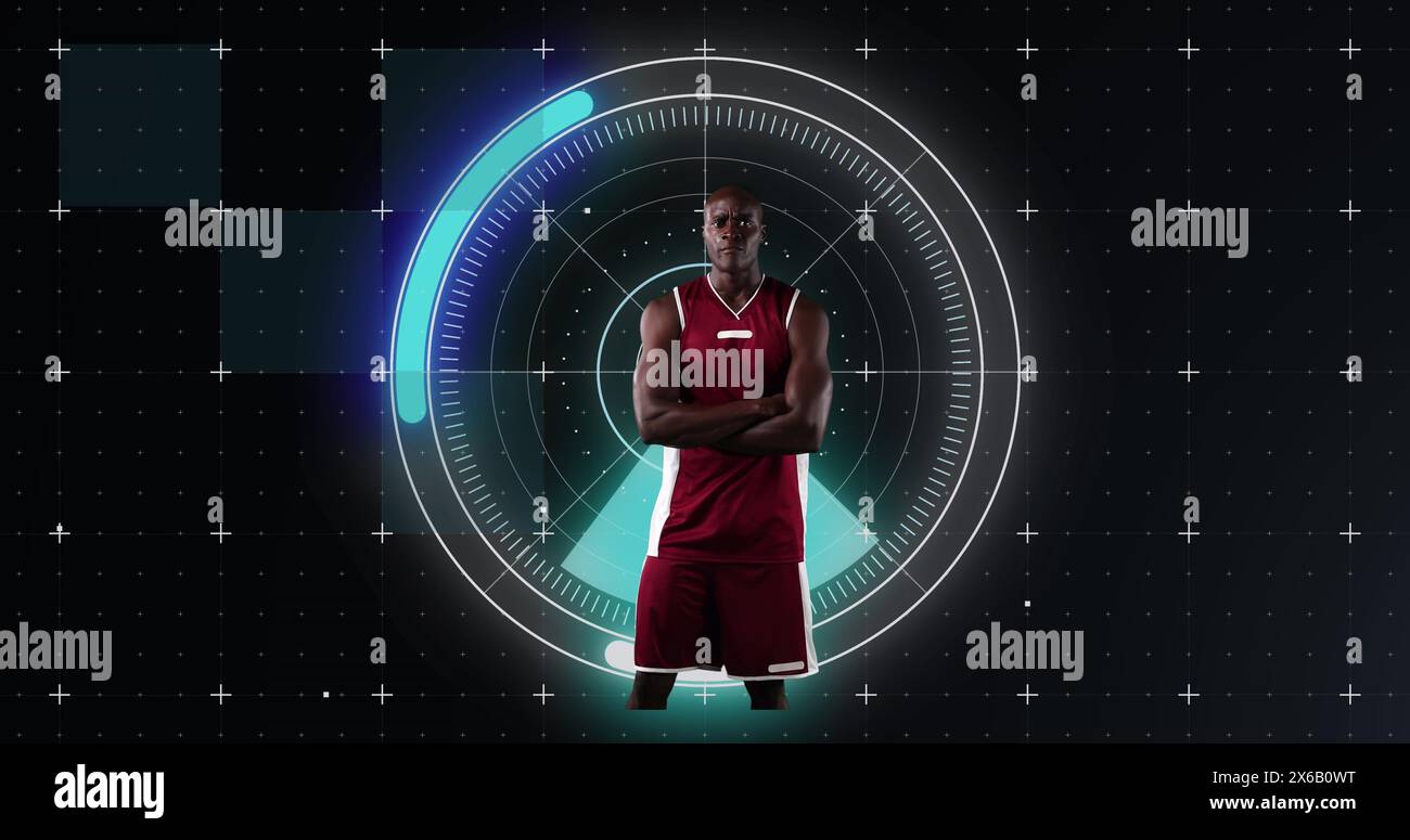 Animation digital interface over basketball hi-res stock photography ...