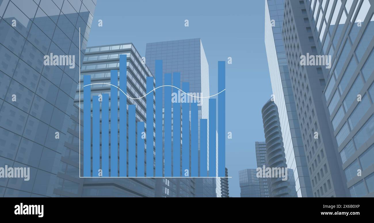 Image of graphs over office buildings Stock Photo - Alamy
