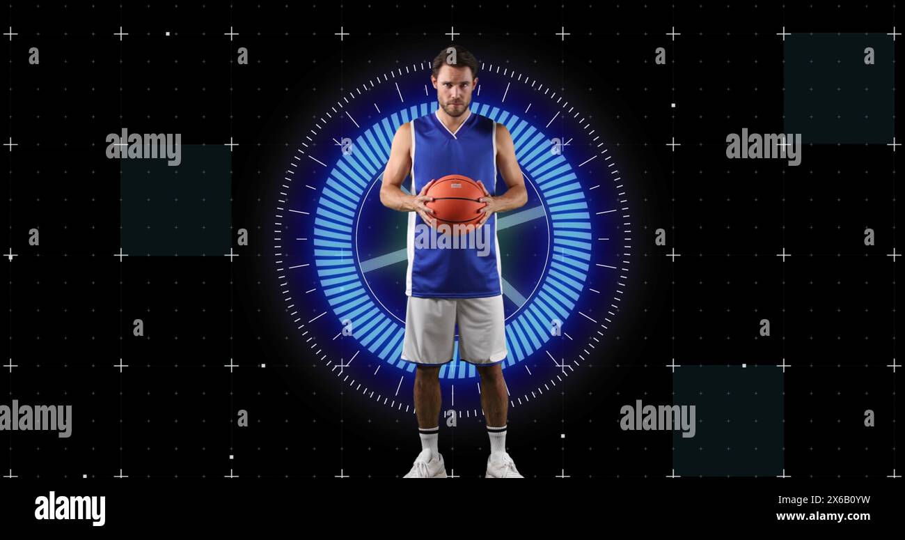 Image of red in blue neon circles over blue and yellow scope scanning ...