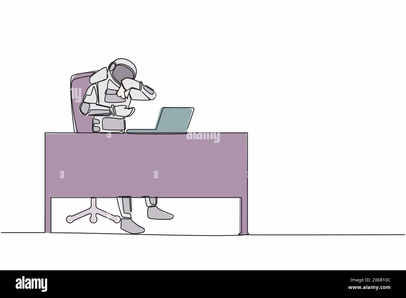 Single continuous line drawing astronaut crying while wiping tears ...