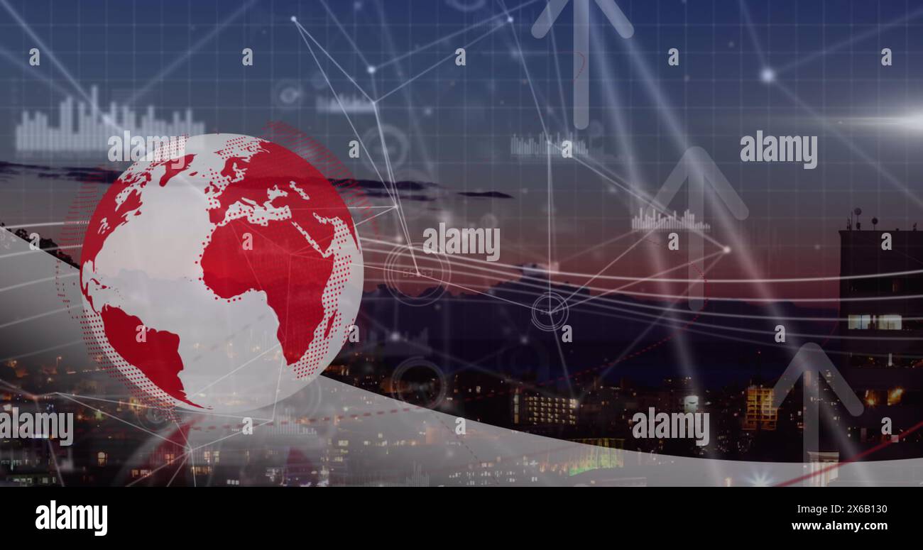 Digital composite globe rotating against hi-res stock photography and ...