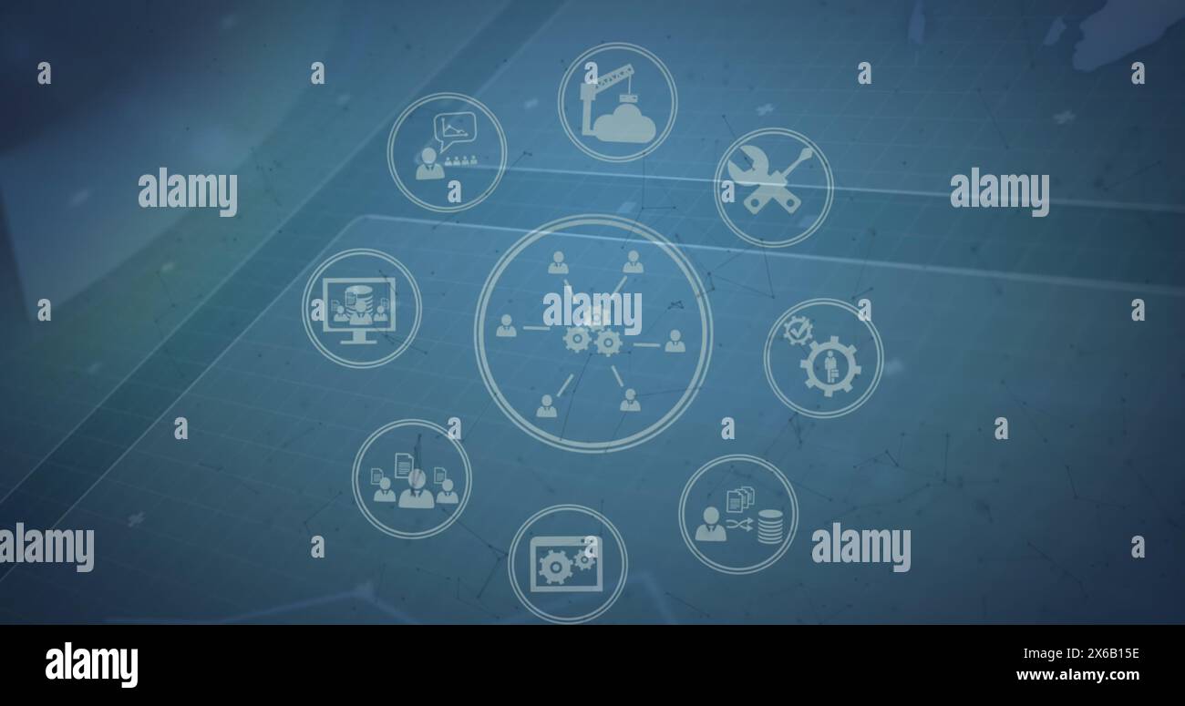 Image of digital computer icons in circles rotating over programming ... Image of digital computer icons in circles rotating over programming ...