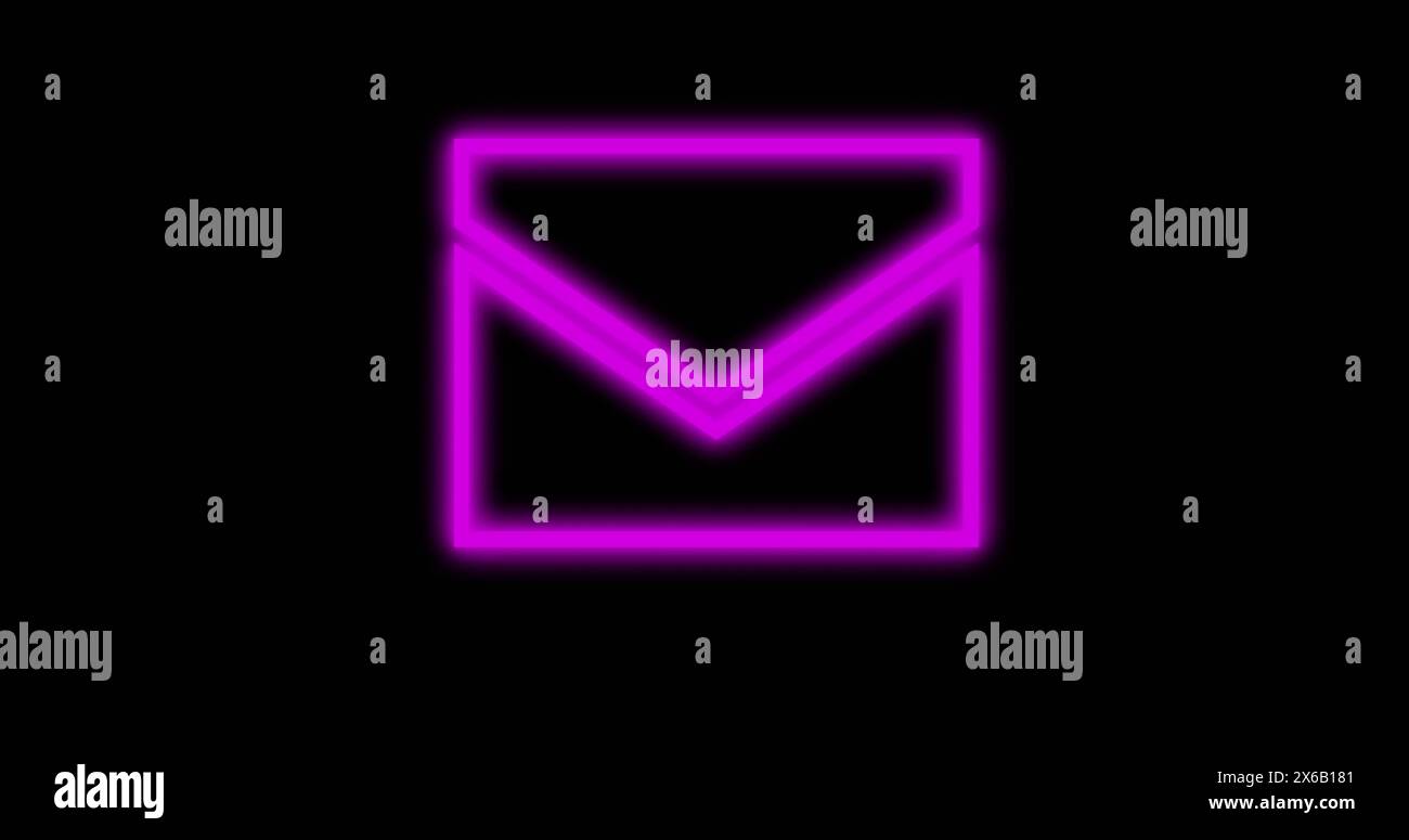 Image of neon purple message icon blinking against copy space on black ...