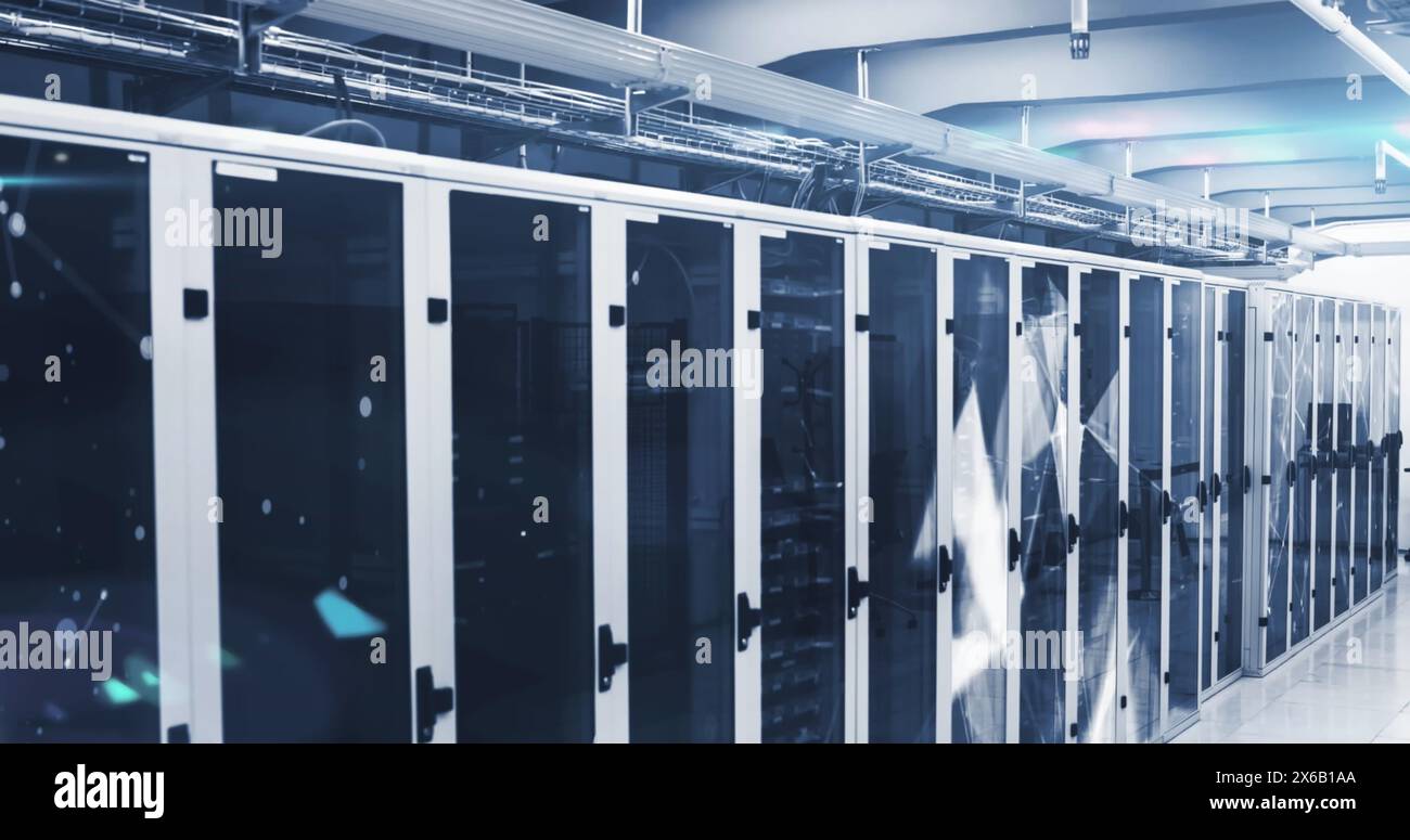Image of data processing and plexus networks against computer server room Stock Photo - Alamy