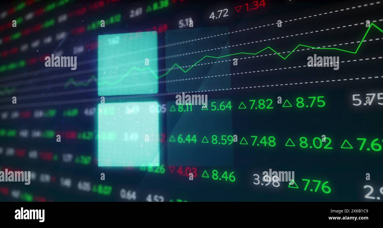 Image of stock market over glowing squares Stock Photo - Alamy