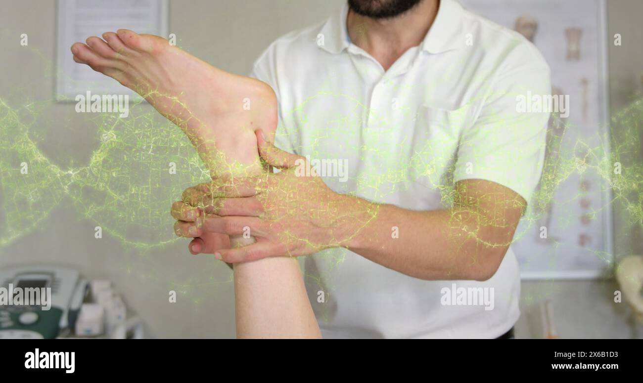 Image of shapes over caucasian male massage therapist with female ...