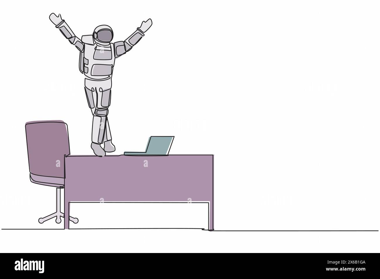 Continuous one line drawing happy young astronaut dancing on working ...