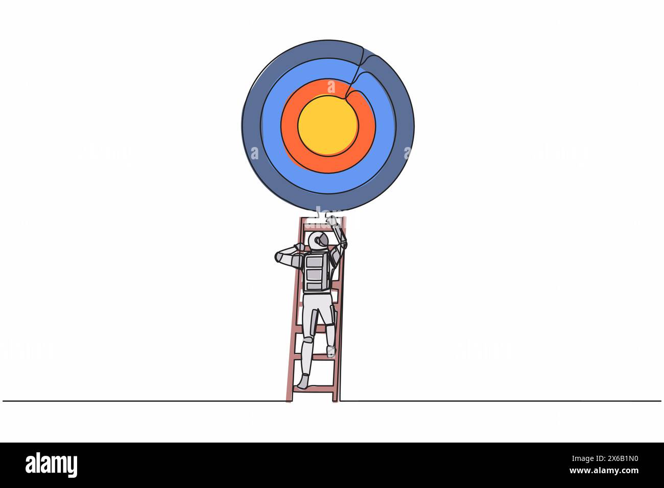 Continuous one line drawing of astronaut rises up stairs to top of ...