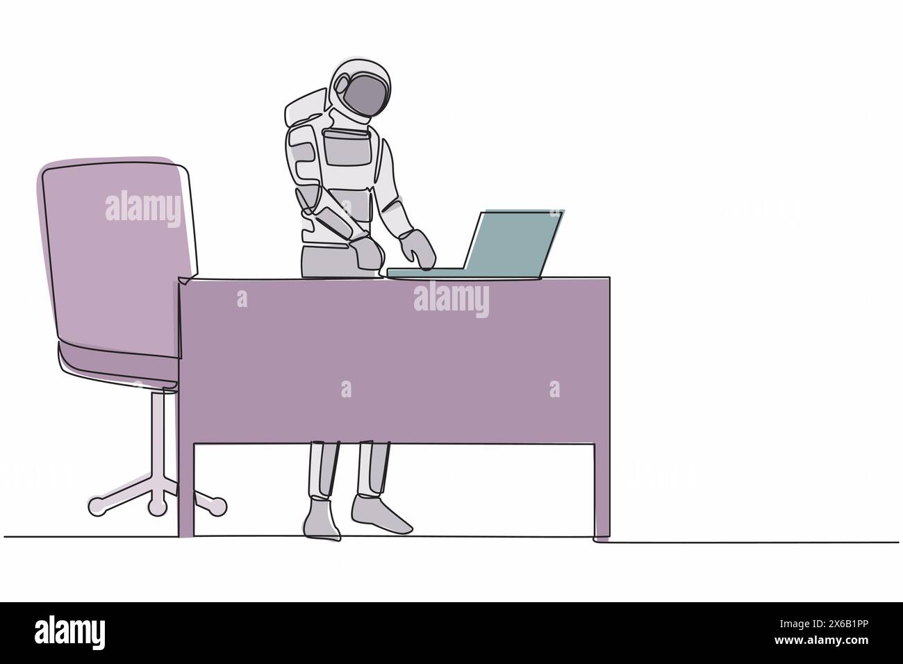 Continuous one line drawing of smart young astronaut standing and ...