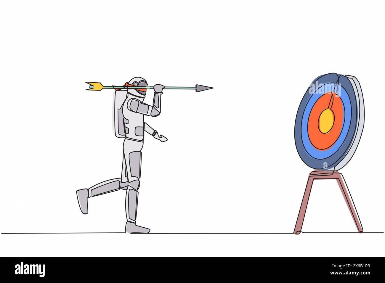 Single continuous line drawing astronaut using blindfold and shoot dart ...