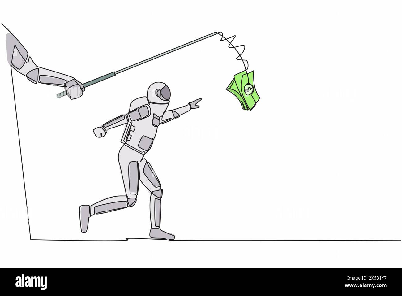 Single continuous line drawing hand with fishing rod and banknote ...