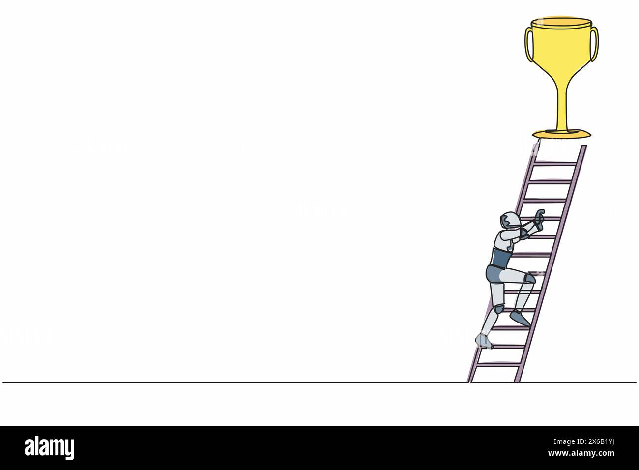 Single one line drawing robot climb ladder to get trophy. Motivation to ...