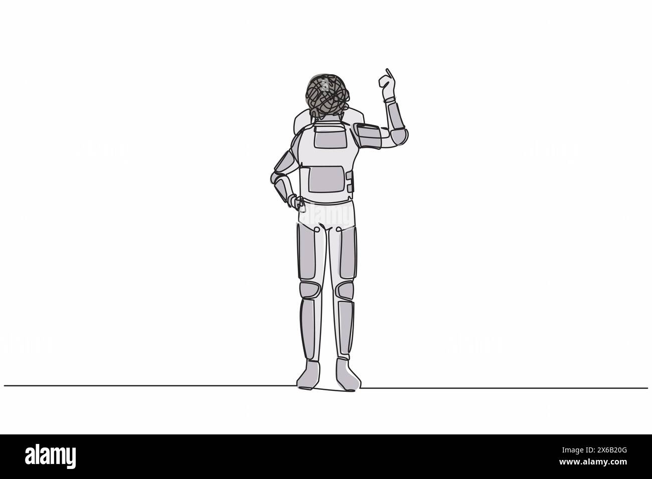 Single one line drawing astronaut with round scribbles instead of head ...