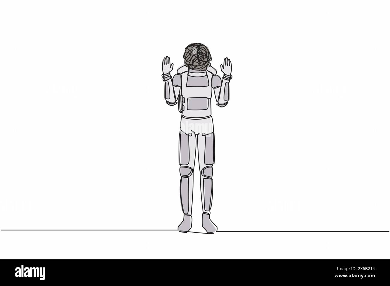 Continuous one line drawing of astronaut with round scribble instead of ...