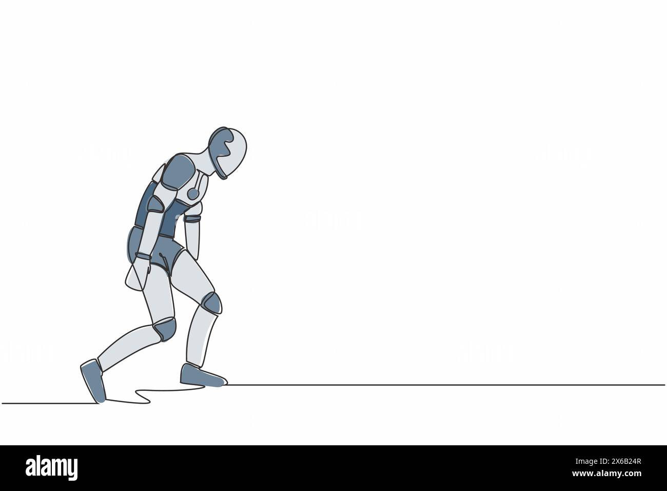 Single continuous line drawing sad robot bowed down. Feeling lonely and ...