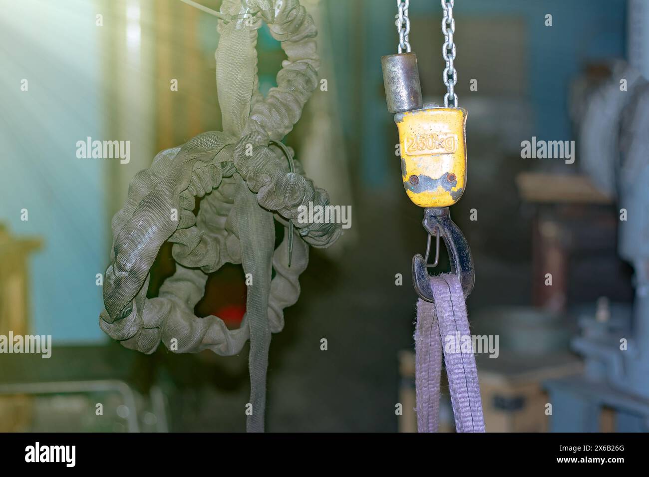 the checking electric chains in the workshop there is shine from ...