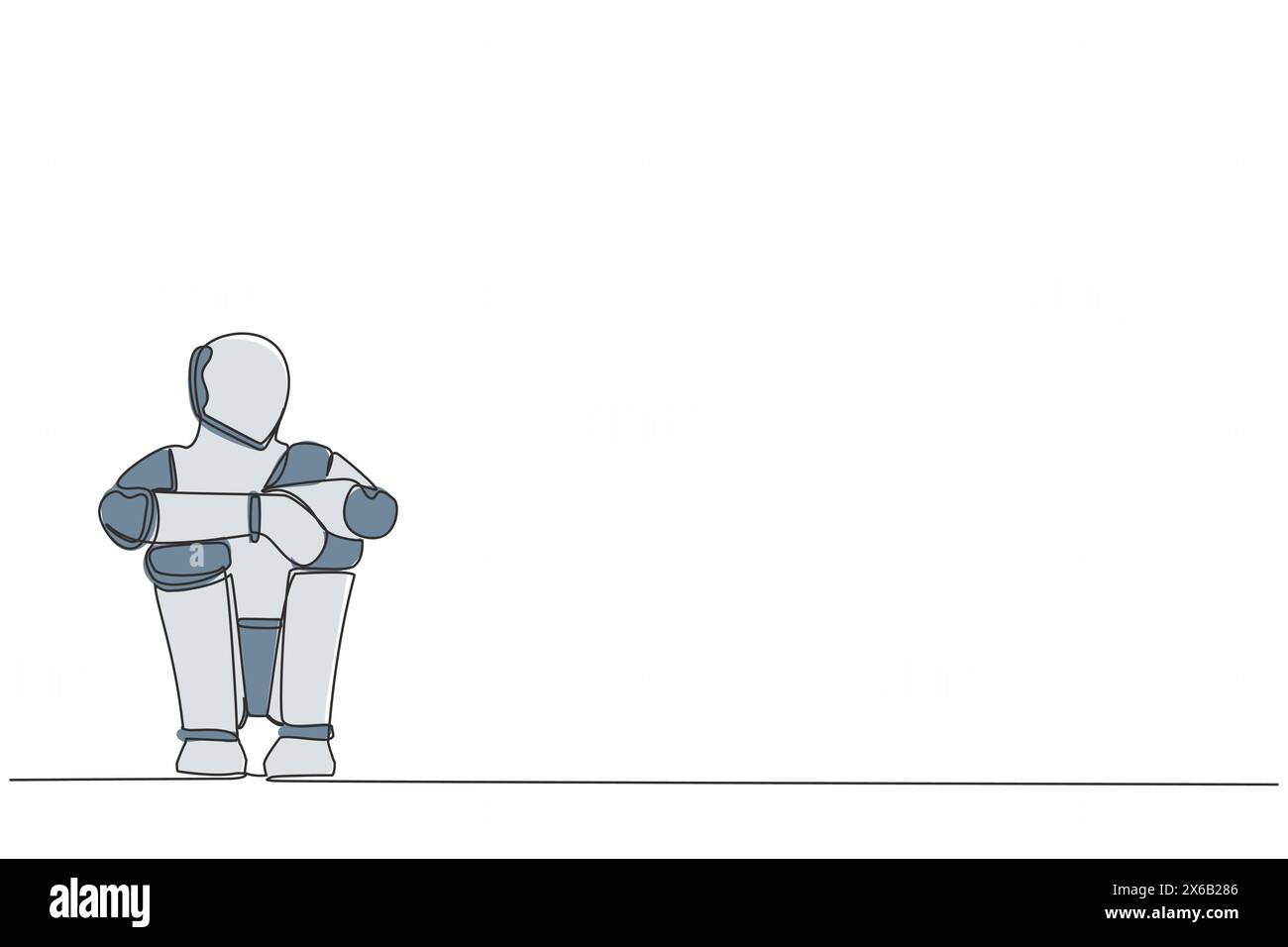 Continuous one line drawing sad robot suffer emotion melancholy sitting ...
