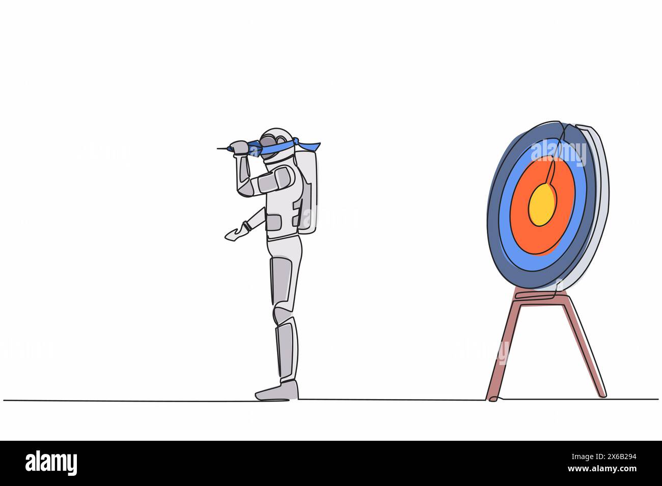 Continuous one line drawing young astronaut using blindfold and shoot ...