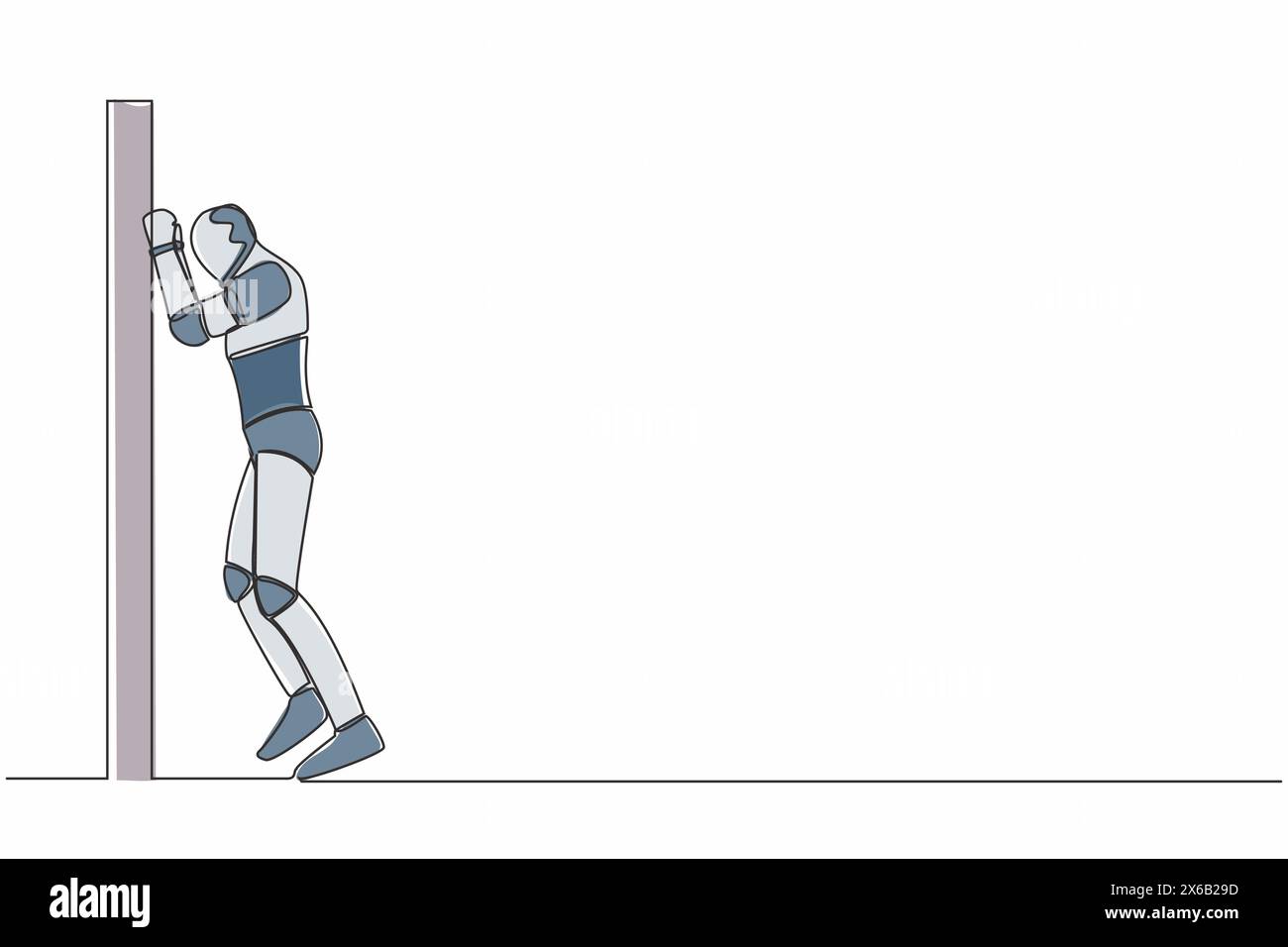 Single continuous line drawing robot crying sad lost opportunity ...