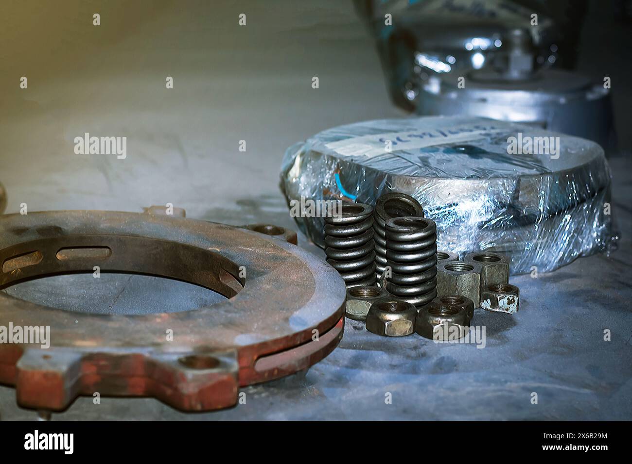 Hand tools for maintenance works. there are dish brake and spring of ...