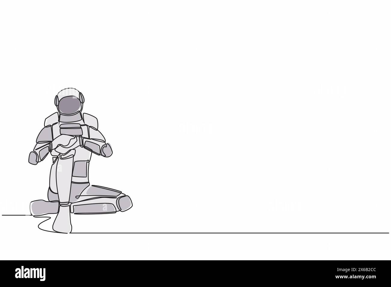 Single one line drawing sad astronaut sitting alone on the floor ...