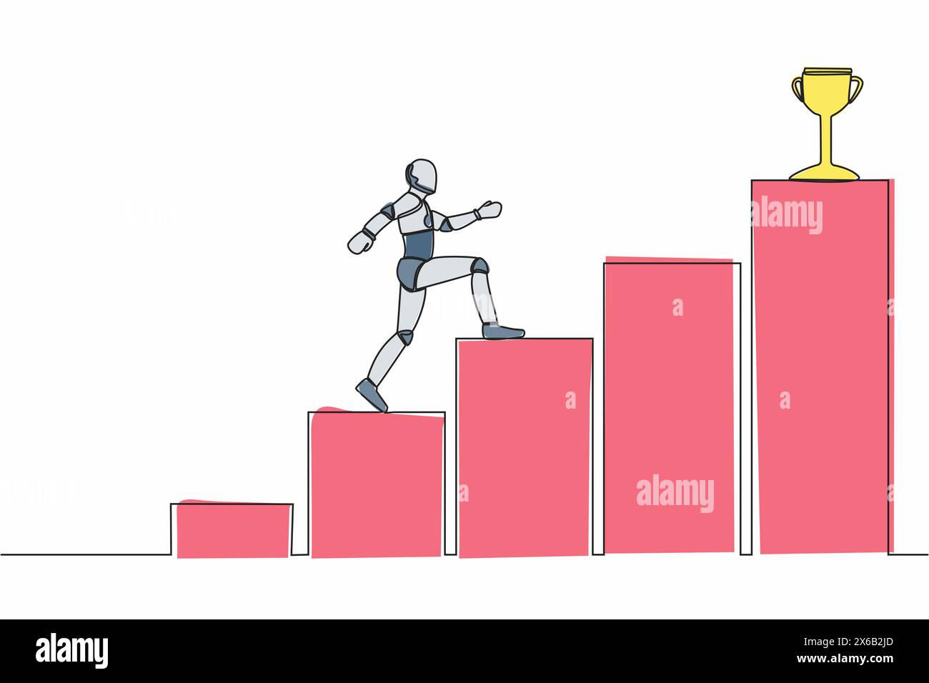 Single continuous line drawing of robot walking on graph staircase to ...
