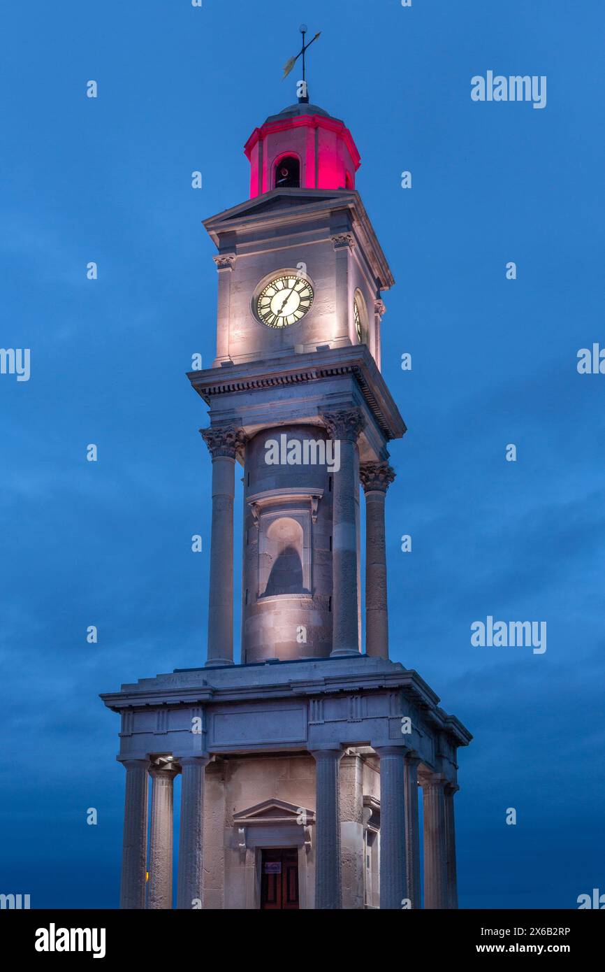 The illuminated Herne Bay Clock Tower, Kent, at dusk Stock Photo - Alamy