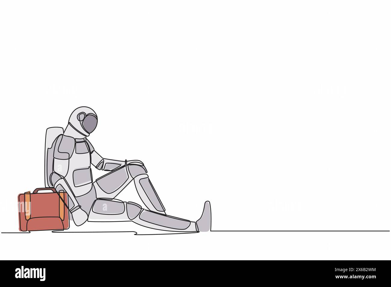 Single continuous line drawing astronaut with briefcase sitting in ...