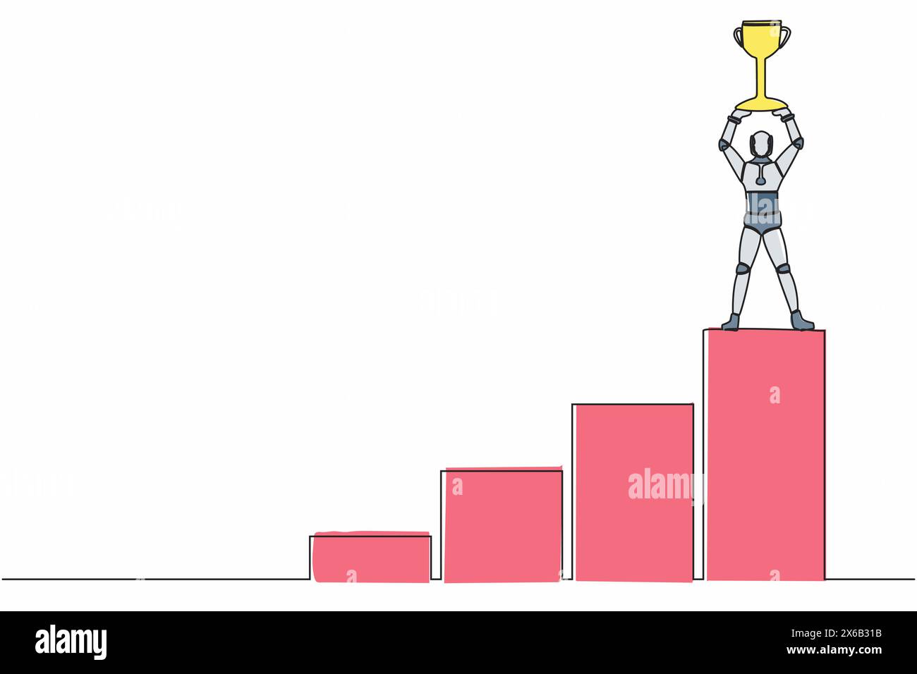 Single continuous line drawing robot climbing graph staircase to reach ...