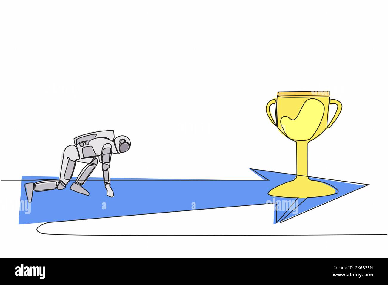 Single continuous line drawing young astronaut ready to run to get ...