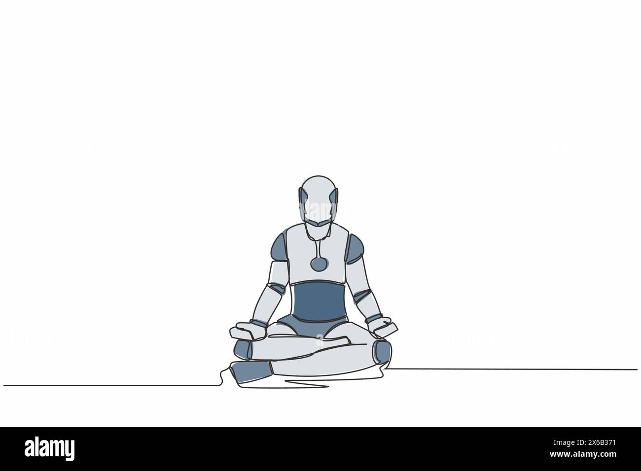 Single one line drawing happy robot sitting with yoga pose, meditation ...