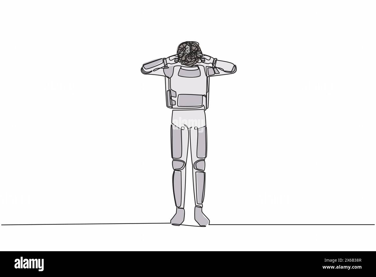 Continuous one line drawing young astronaut with round scribbles ...