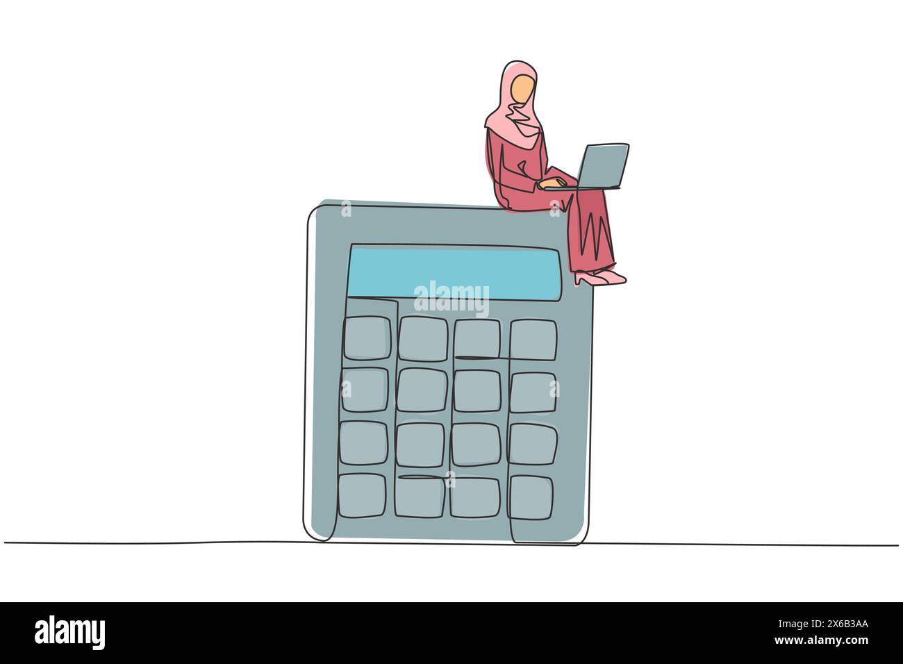 Continuous one line drawing young Arabian businesswoman sitting on ...