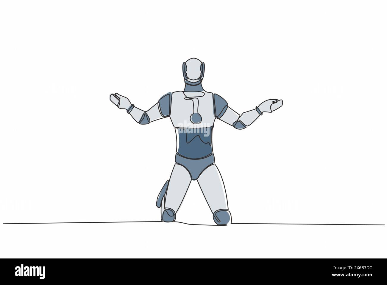 Continuous one line drawing robot despair suffer grief. Sad gesture ...