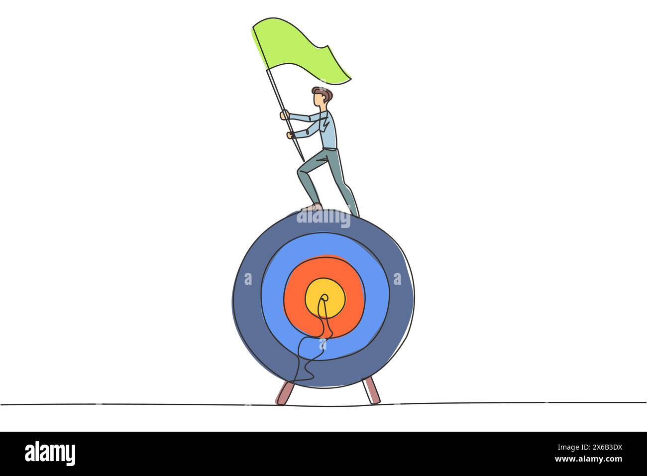 Single continuous line drawing of young businessman standing on giant ...