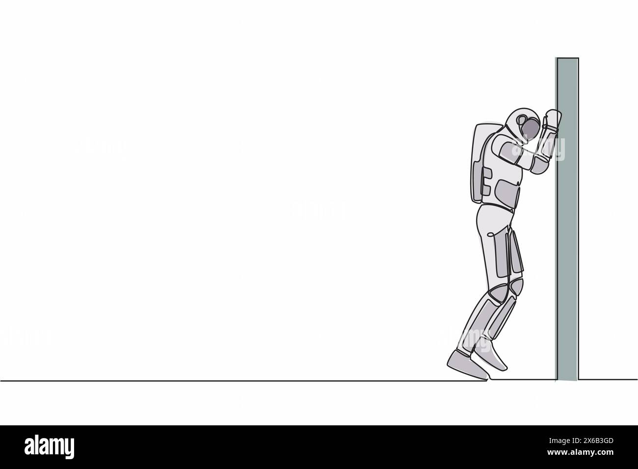 Continuous one line drawing of astronaut depressed with wailing on the ...