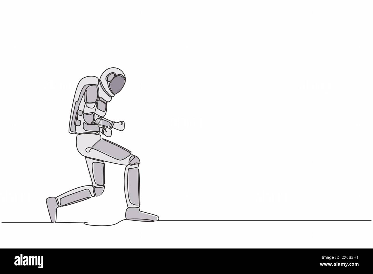 Single continuous line drawing happy astronaut bow with yes gesture ...