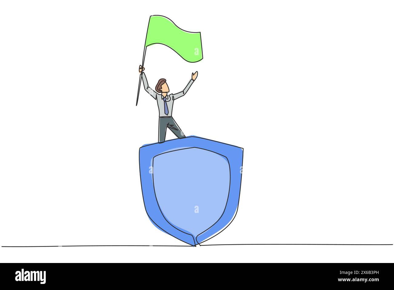 Continuous one line drawing of young businessman standing on giant ...