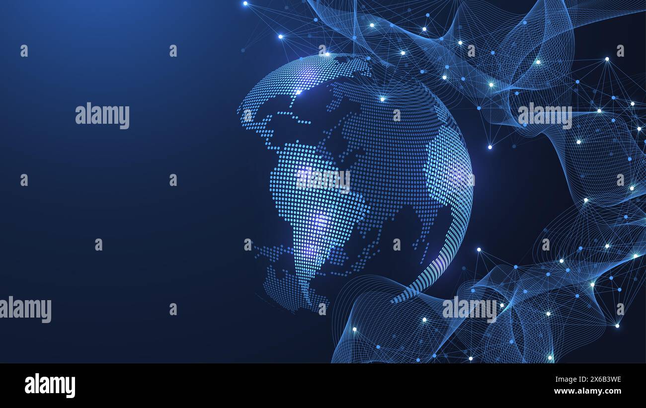 Global network connection illustration. World map point and line ...