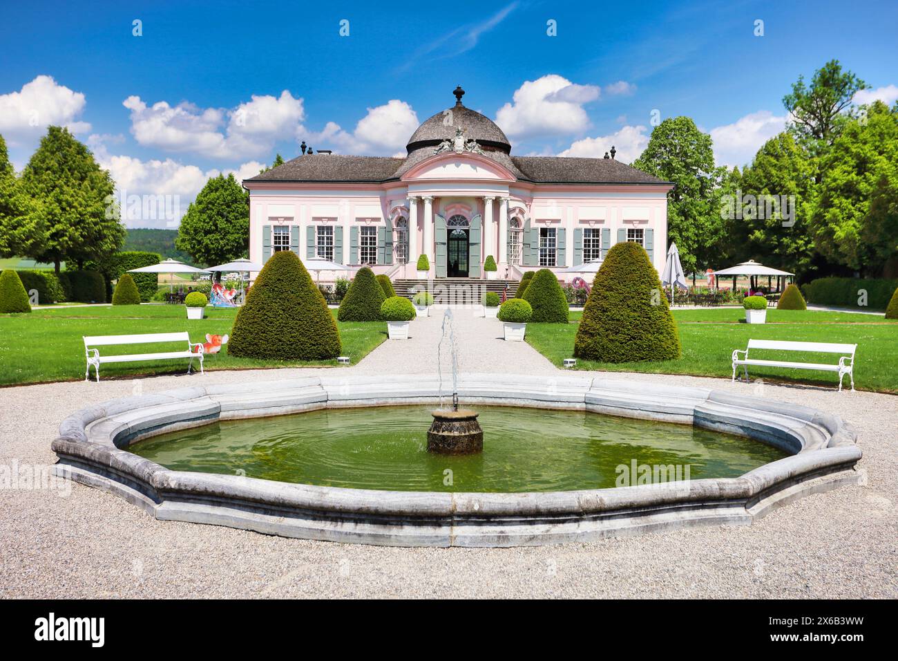 View over the garden at Melk Abbey, Austria Stock Photo - Alamy