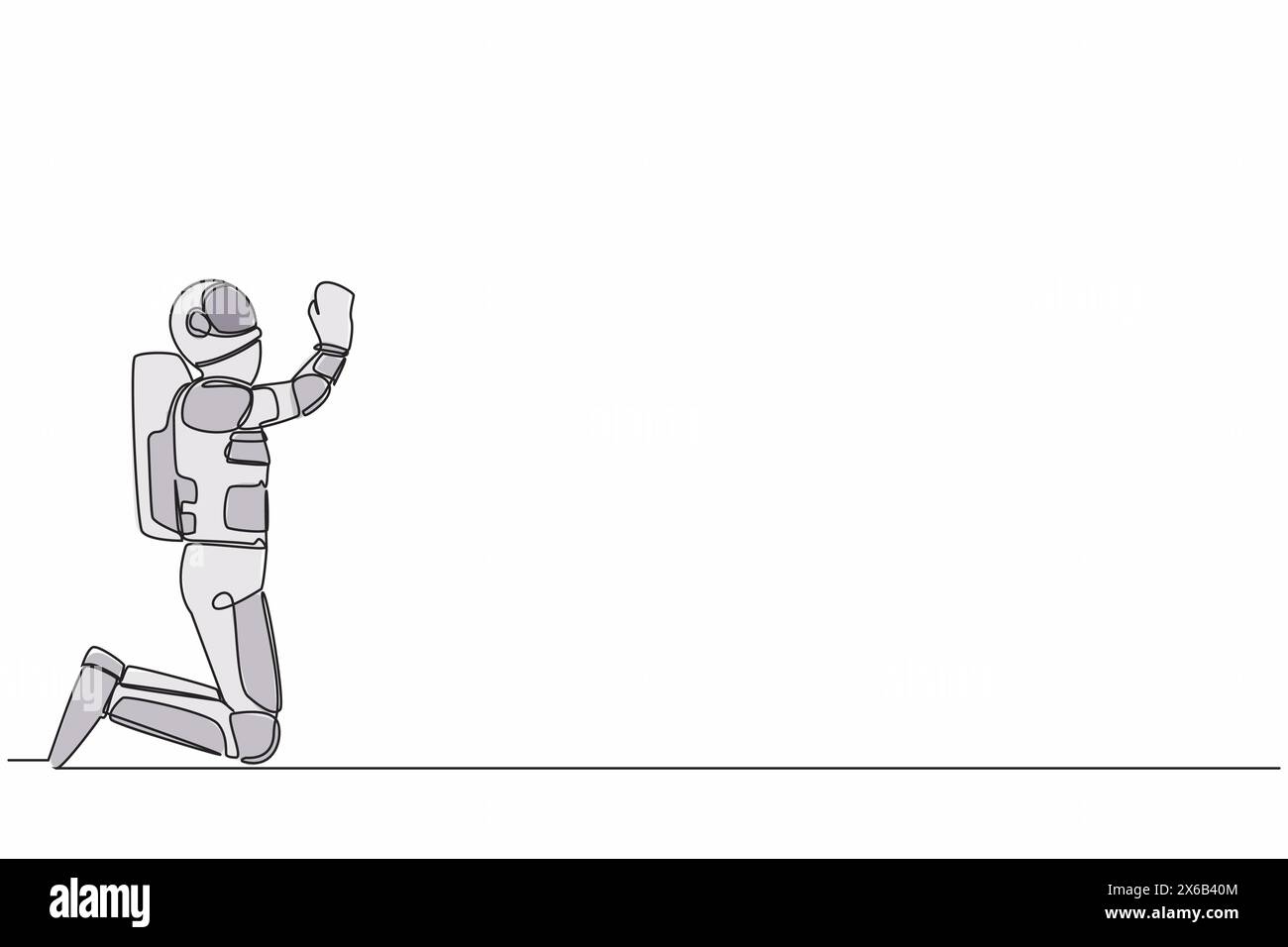 Continuous one line drawing young astronaut on his knees and ask for ...