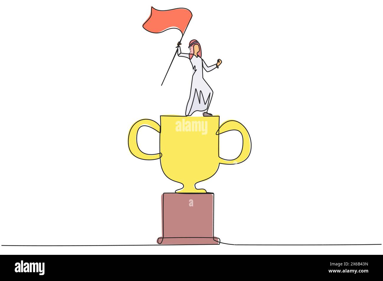 Single continuous line drawing of young Arabian businessman standing on ...