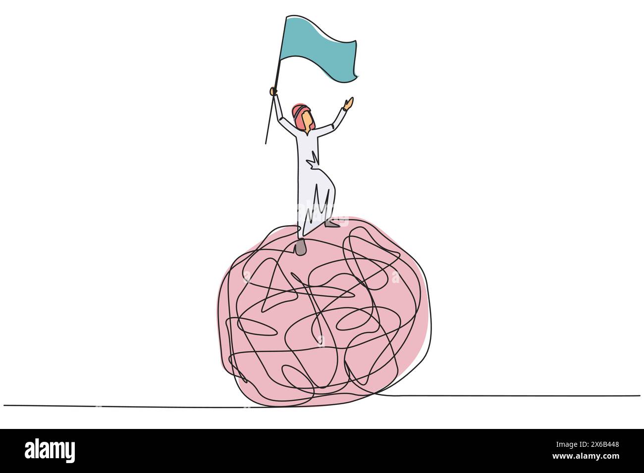 Single continuous line drawing of young Arabian businessman standing on ...