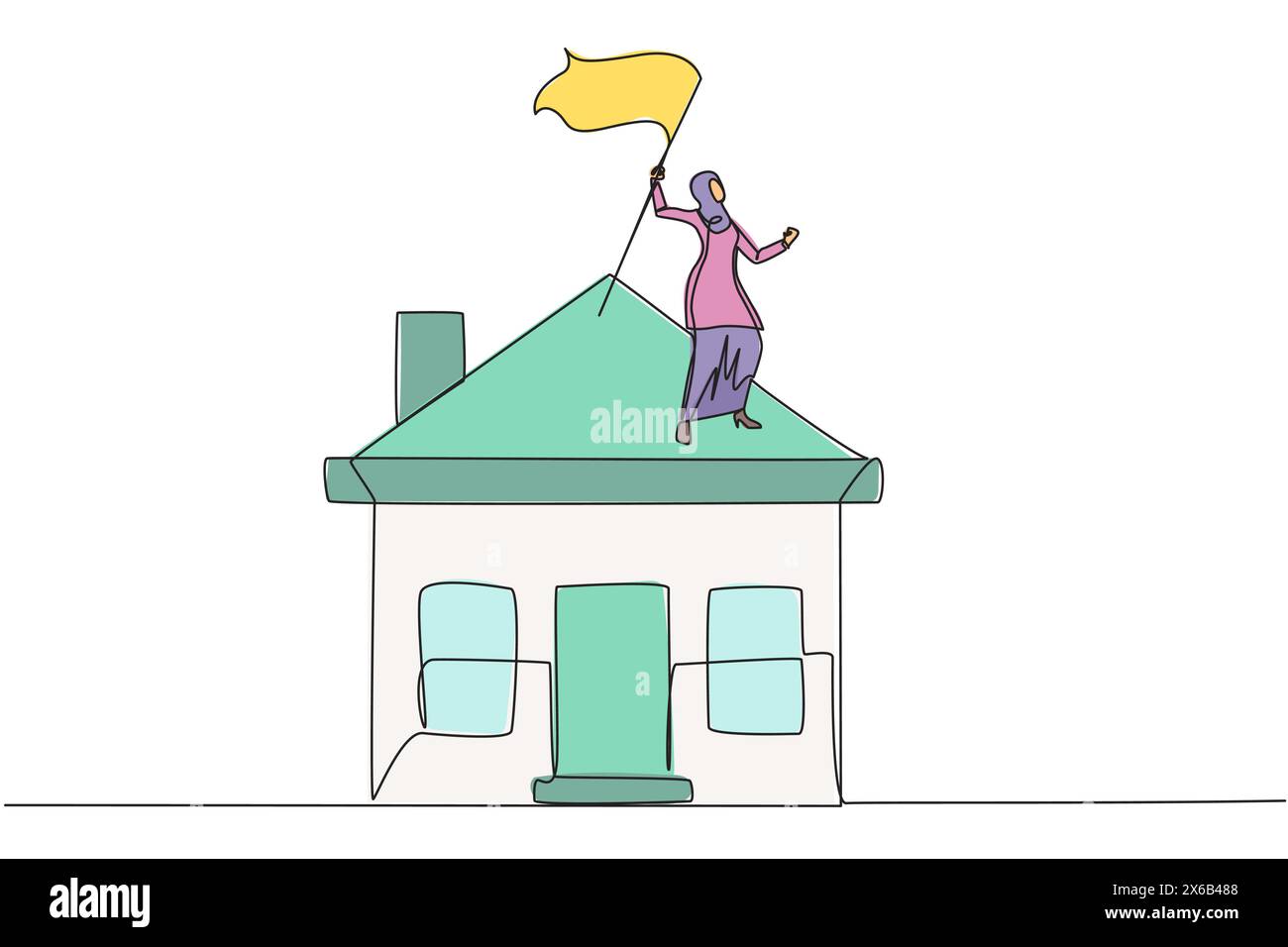 Single continuous line drawing of Arabian business woman standing on ...